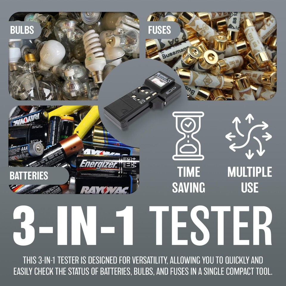 BATTERY, BULB FUSE TESTER 3 IN 1 HOUSE CAR QUICK HANDHELD CHECKER 9V ...
