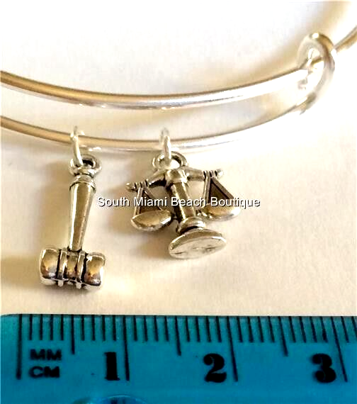 Law Charm Bracelet Lawyer Gift Scales of Justice Gavel Judge Attorney ...