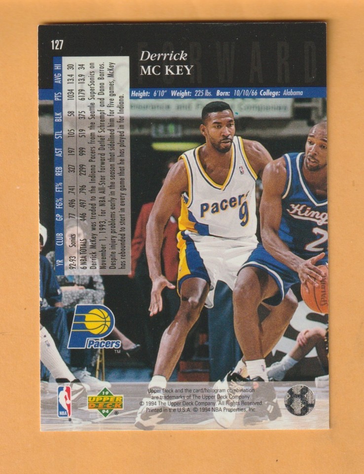 Derrick McKey Indiana Pacers AUTO Signed 1993-94 Upper Deck Alabama ...