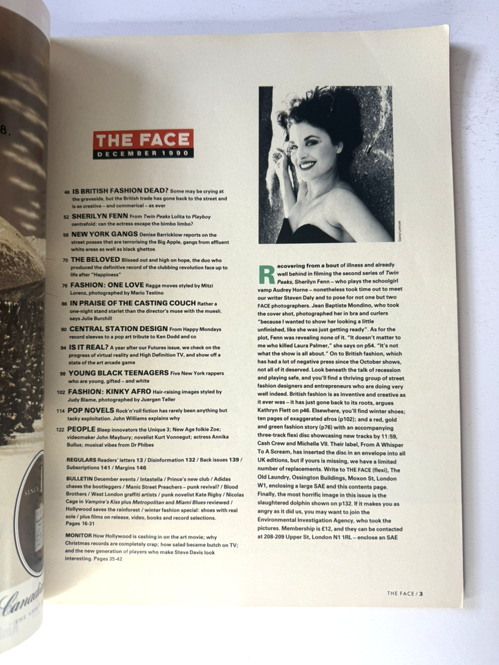 Face Magazine #27 Dec 1990 Twin Peaks Sherilyn Fenn The Beloved Julie ...