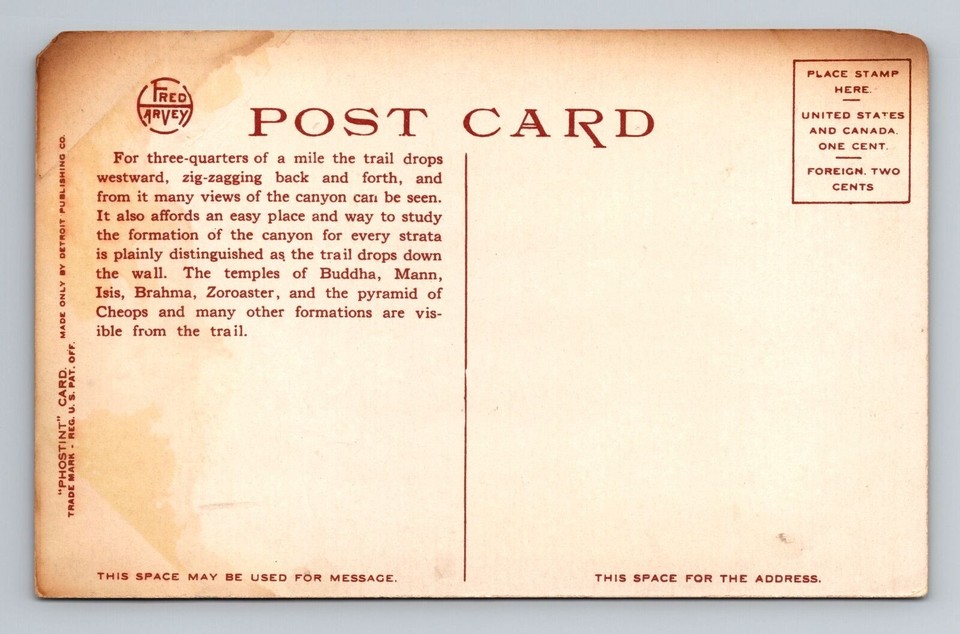 Grand Canyon AZ-Arizona, One Mile Bright Angel Trail, Antique, Vintage ...
