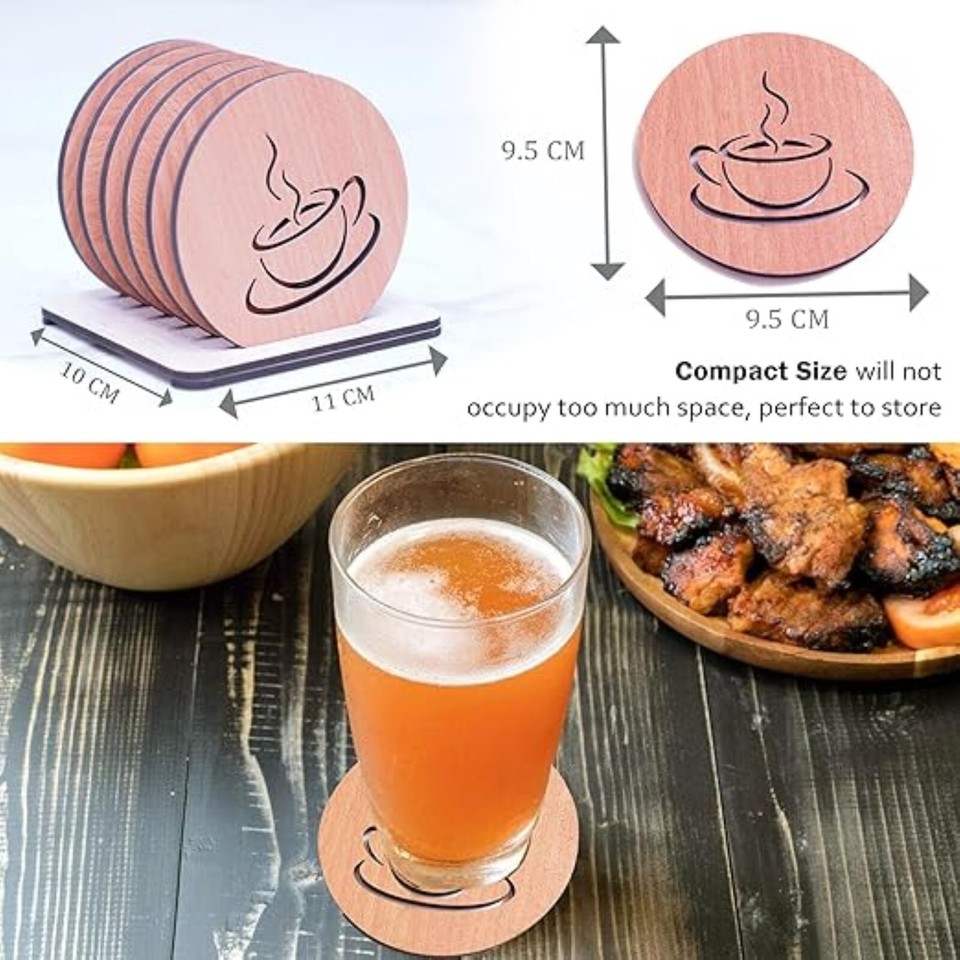 Elegant Wooden Coasters for Cups - Set of 6 with Stand Prevent Rings ...