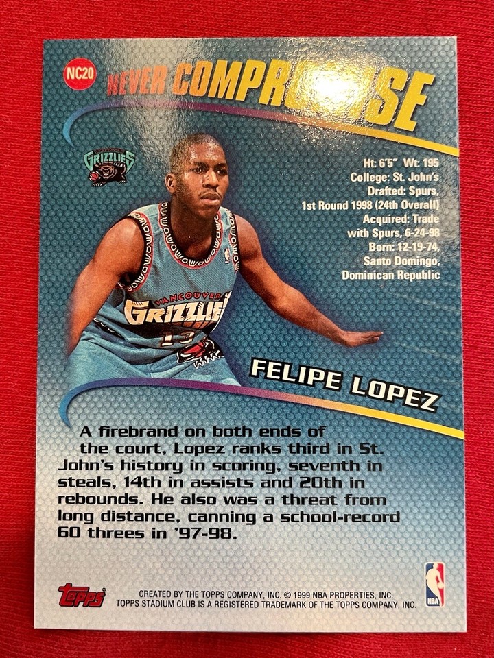 1999 Topps Stadium Club Never Compromise Felipe Lopez Rookie NC20 Pack ...