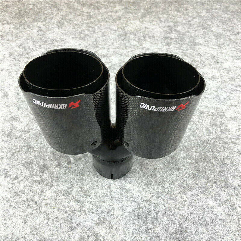 2PC Akrapovic Carbon Fiber Exhaust Tip Dual Pipe Black ID:2.5" 63mm OD ...