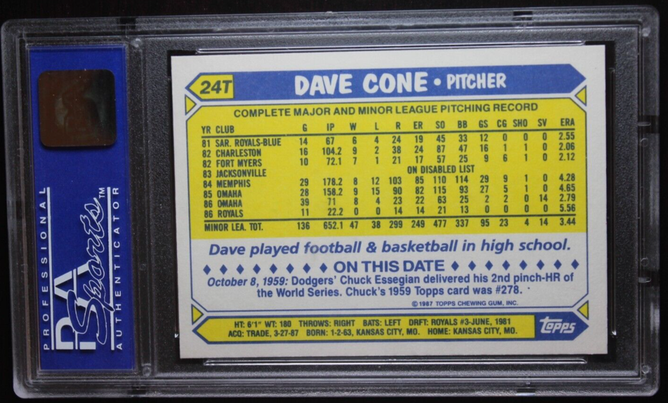 1987 Topps Traded Tiffany David Dave Cone ROOKIE Card RC #24T PSA 9 ...