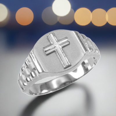 Sterling Silver Mens Signet Cross Ring | eBay