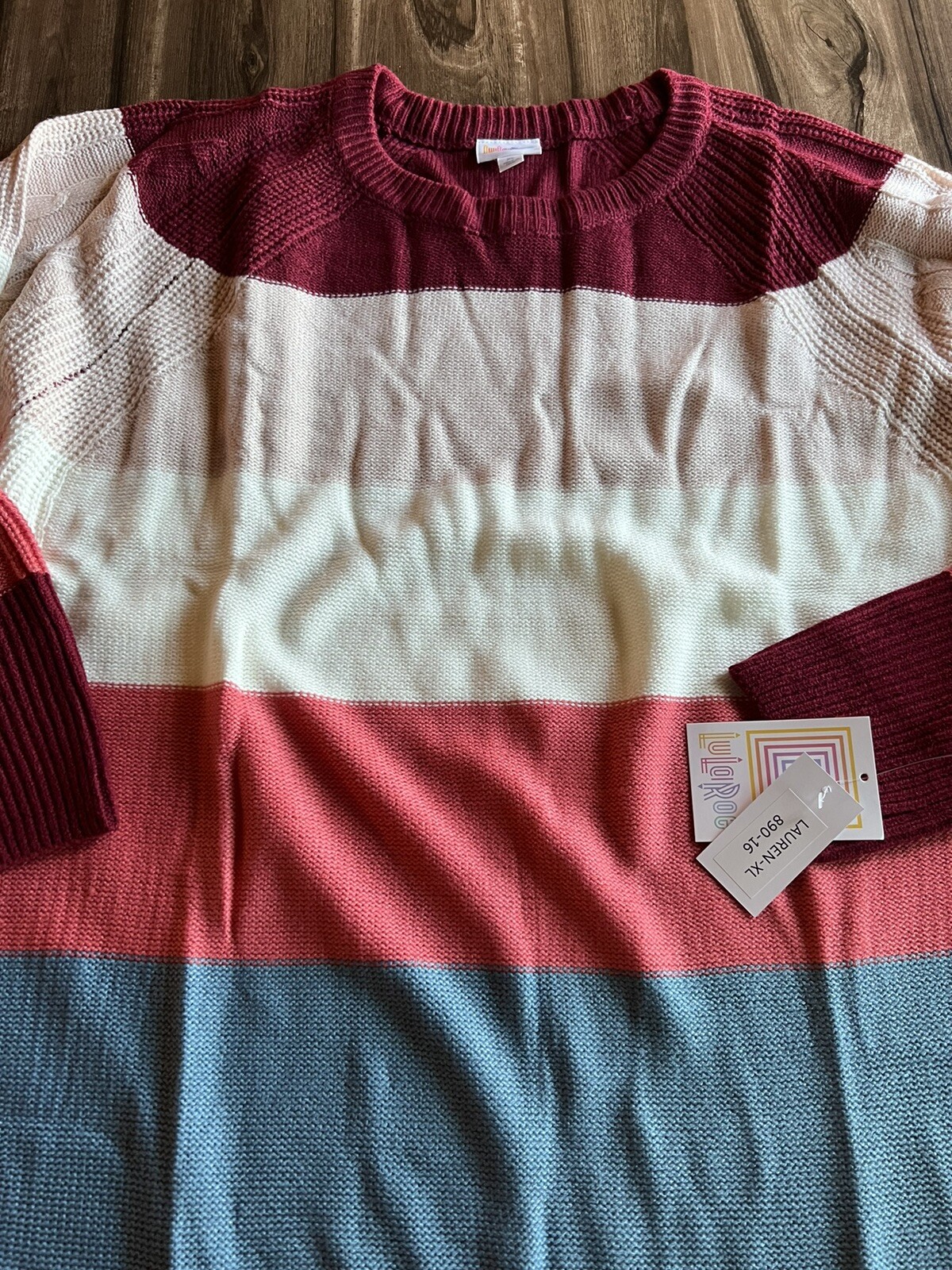 Beige Red Coral Blue Stripe LuLaRoe LAUREN SWEATER Dress 2XL 22/24 20 ...