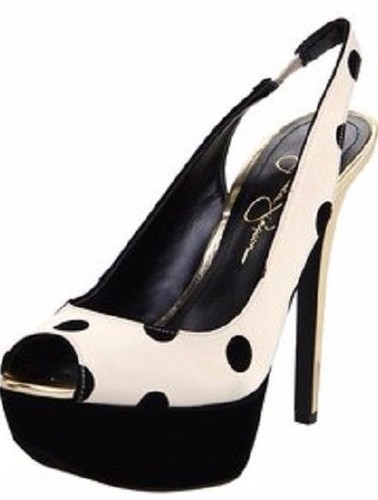Jessica Smpson Halie 2 Nude/Black Satin Dots Slingbacks Heels, 6M - MSRP $129 | eBay