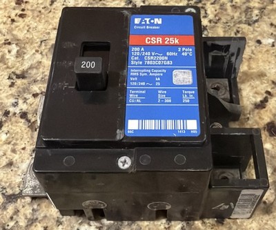 EATON CSR 25K CSR2200N 200A MAIN CIRCUIT BREAKER 120/240V 2-POLE, CHIP ...