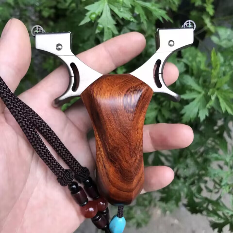 Titanium Alloy Slingshot Narra Handle Hunting Flat Rubber Band Catapult ...