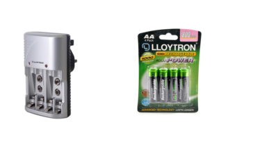 LLOYTRON MAINS BATTERY CHARGER & 4x AA RECHARGEABLE BATTERIES BUNDLE ...