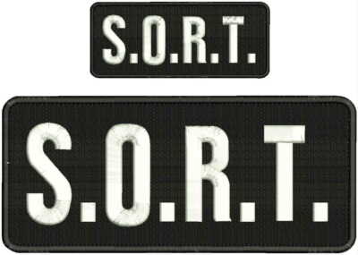 S.O.R.T. unit embroidery patches 4x10 and 2x5 hook on back white ...