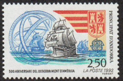 French Andorra #YT416 MNH 1992 Europa CEPT Columbus Ships Caravelle ...