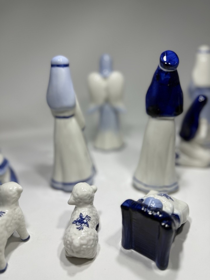 KURT ADLER 1.97"- 6.7" HAND PAINTED PORCELAIN DELFT BLUE 11 PIECE ...