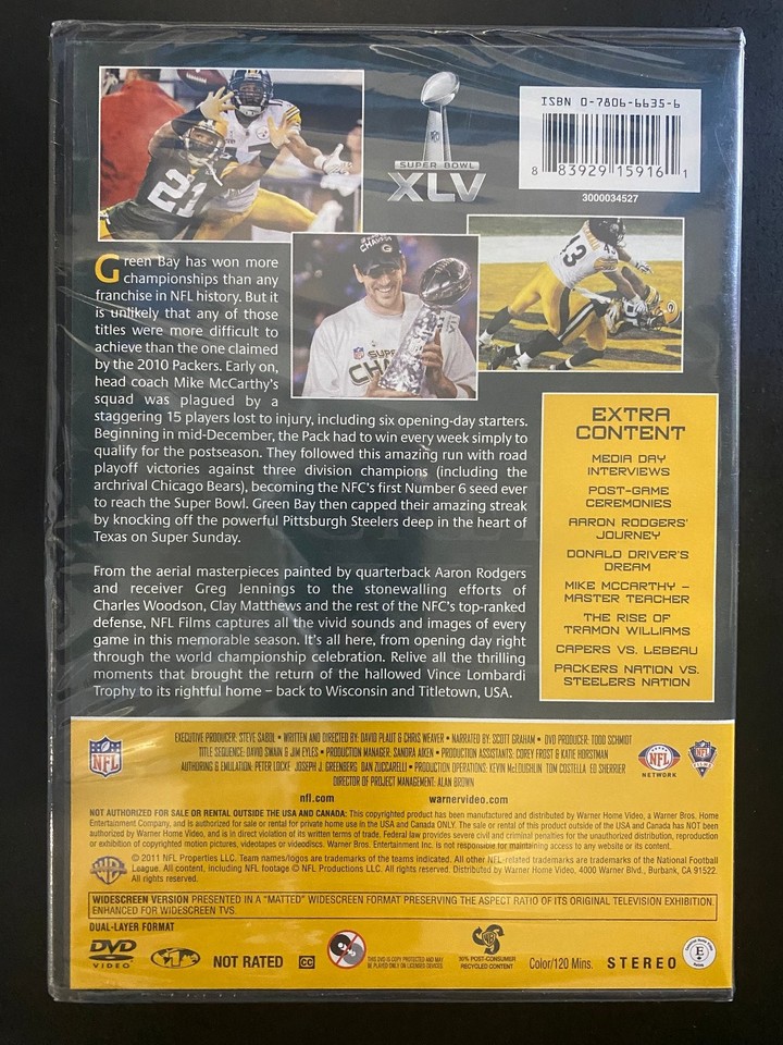 Green Bay Packers Super Bowl XLV Champions DVD 2011 NFL Film Trophy ...