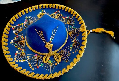 Pigalle XXXXX Mexican Sombrero Blue-Gold Mariachi Velvet Colorful Extra ...