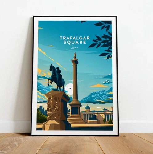 Trafalgar Square traditional travel print - London, England, Trafalgar ...