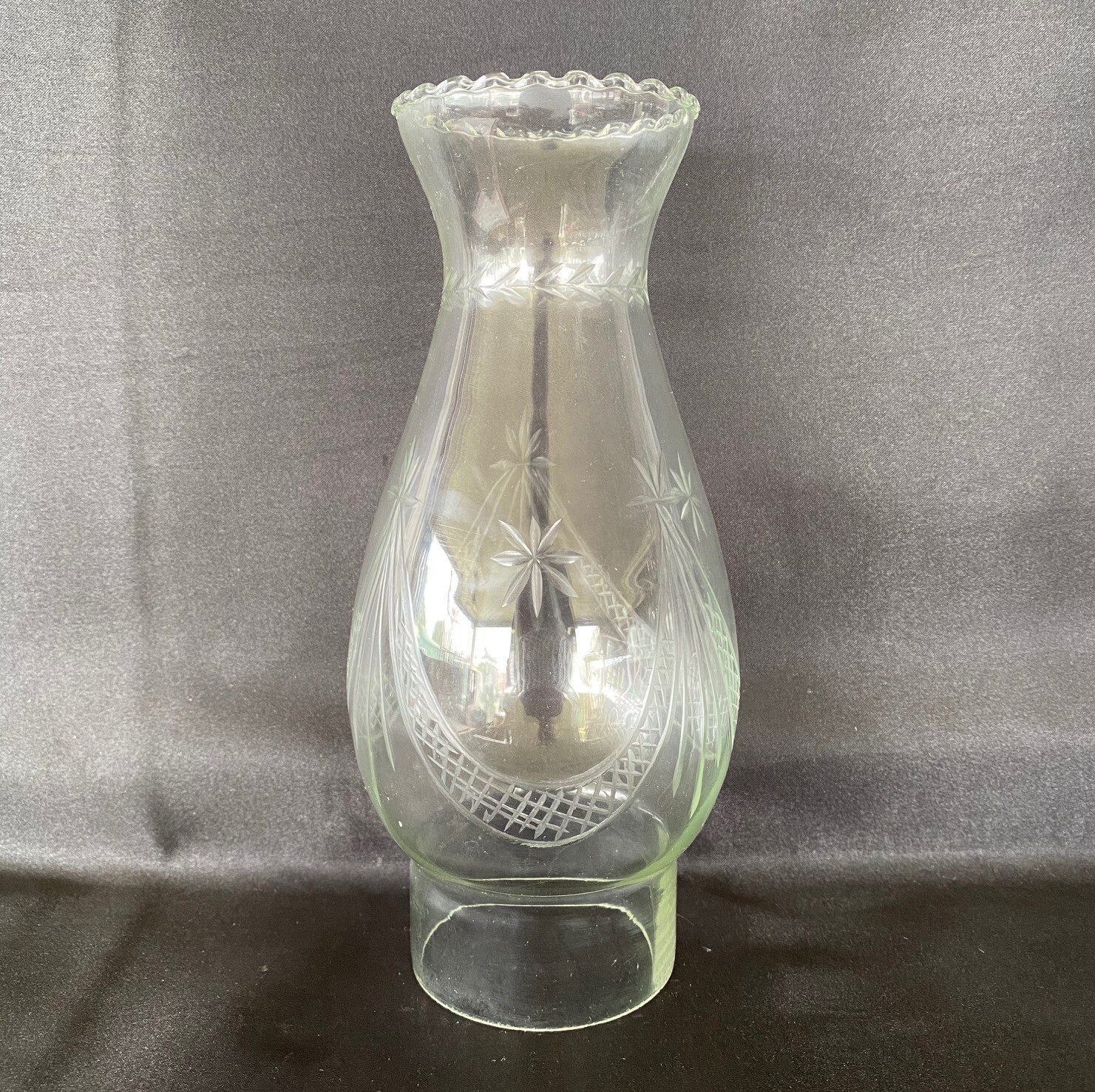 Glass Oil Lamp Chimney Crystal Cut - 2 1/2" or 62mm base diameter ...