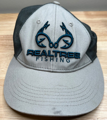 Realtree Fishing Stretch Hat Mens Medium Gray Baseball Cap Logo Deer ...