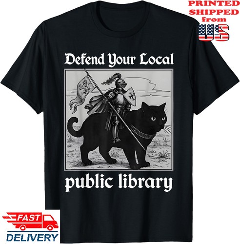 Defend Your Local Public Library Funny Knight Cat T-Shirt, Unisex Tee ...