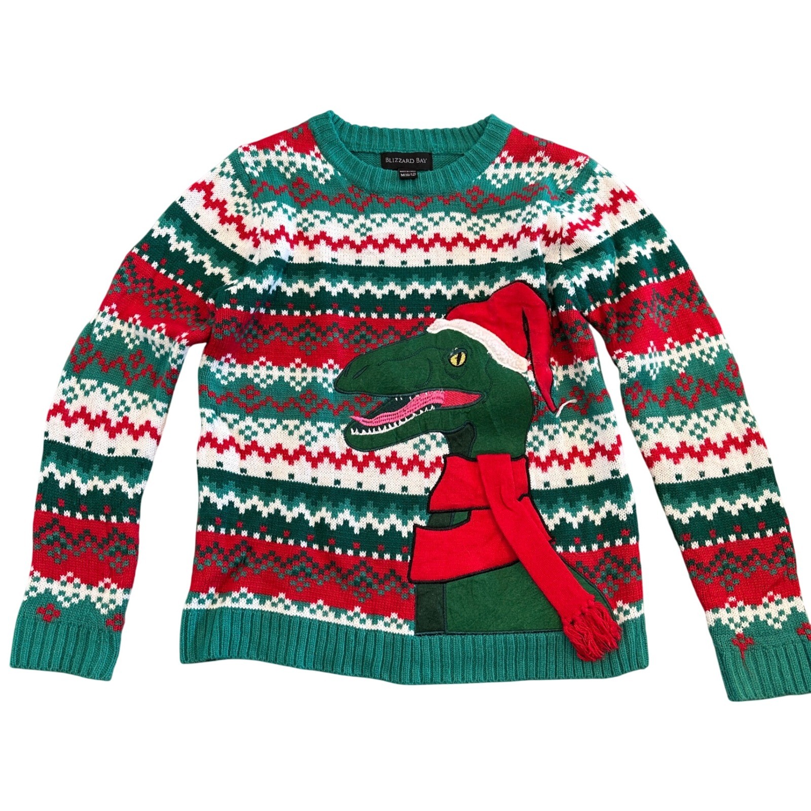 Blizzard Bay Kids Ugly Xmas Sweater Dinosaur Raptor Santa Hat Scarf ...