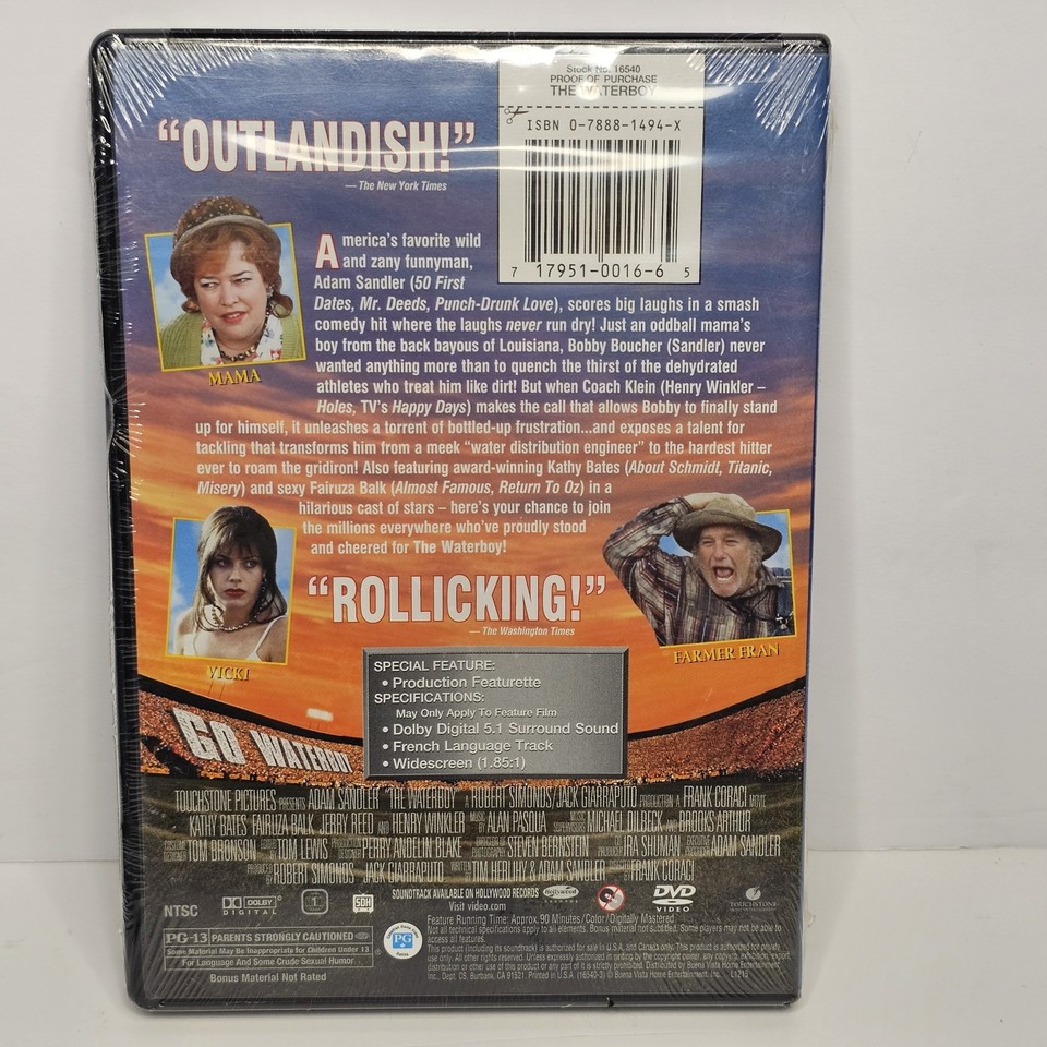 The Waterboy (DVD, 1998) New Sealed Adam Sandler Kathy Bates 90s Comedy ...