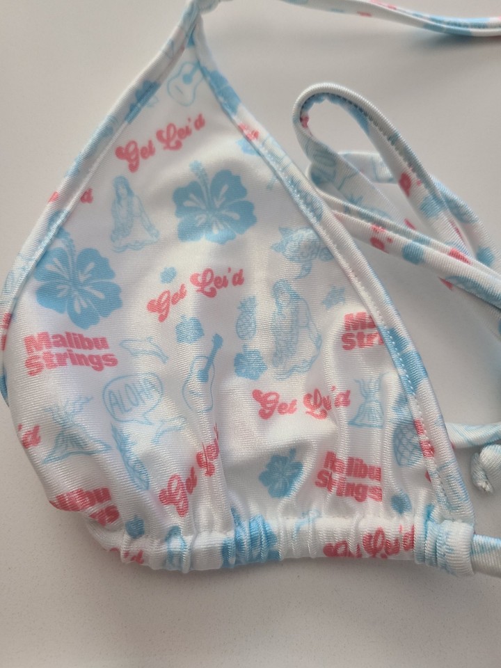 Malibu Strings Bikini Tri Top and Thong Bottom Set " Get Lei'd" Print ...