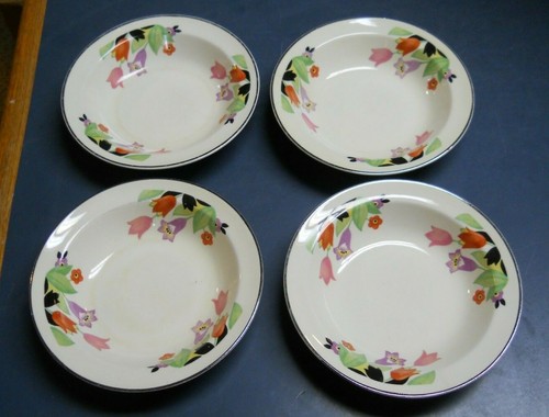 VINTAGE LOT OF 4 SUPERIOR HALL QUALITY DINNERWARE CROCUS 5 1/2" DESSERT ...