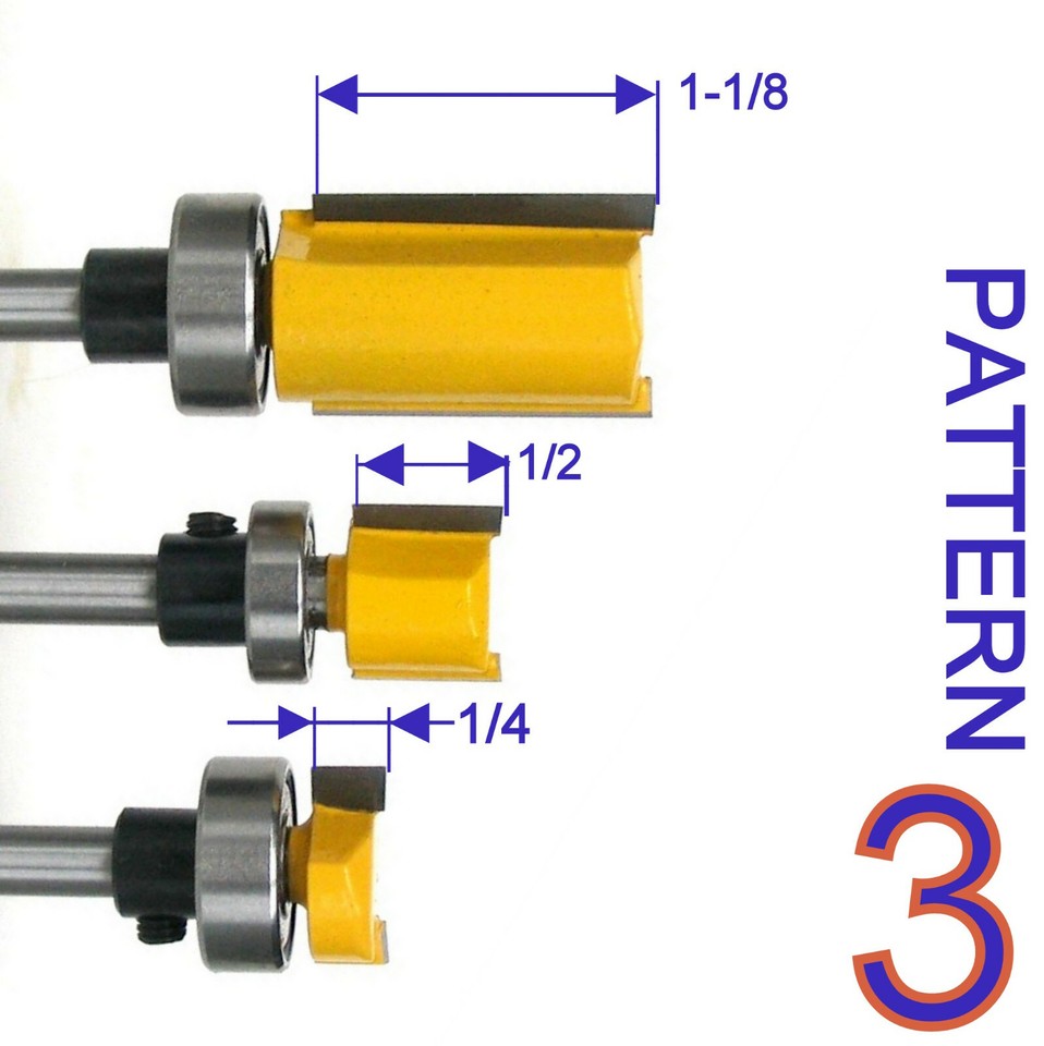 3pc 1/4" SH Top Bearing Trim Pattern Router Bit Set sct-888 | eBay