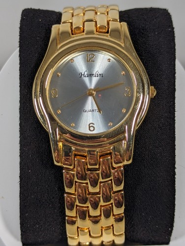 Hamlin Silver Tone Dial Round Gold Tone Case Block Style Bracelet Band ...