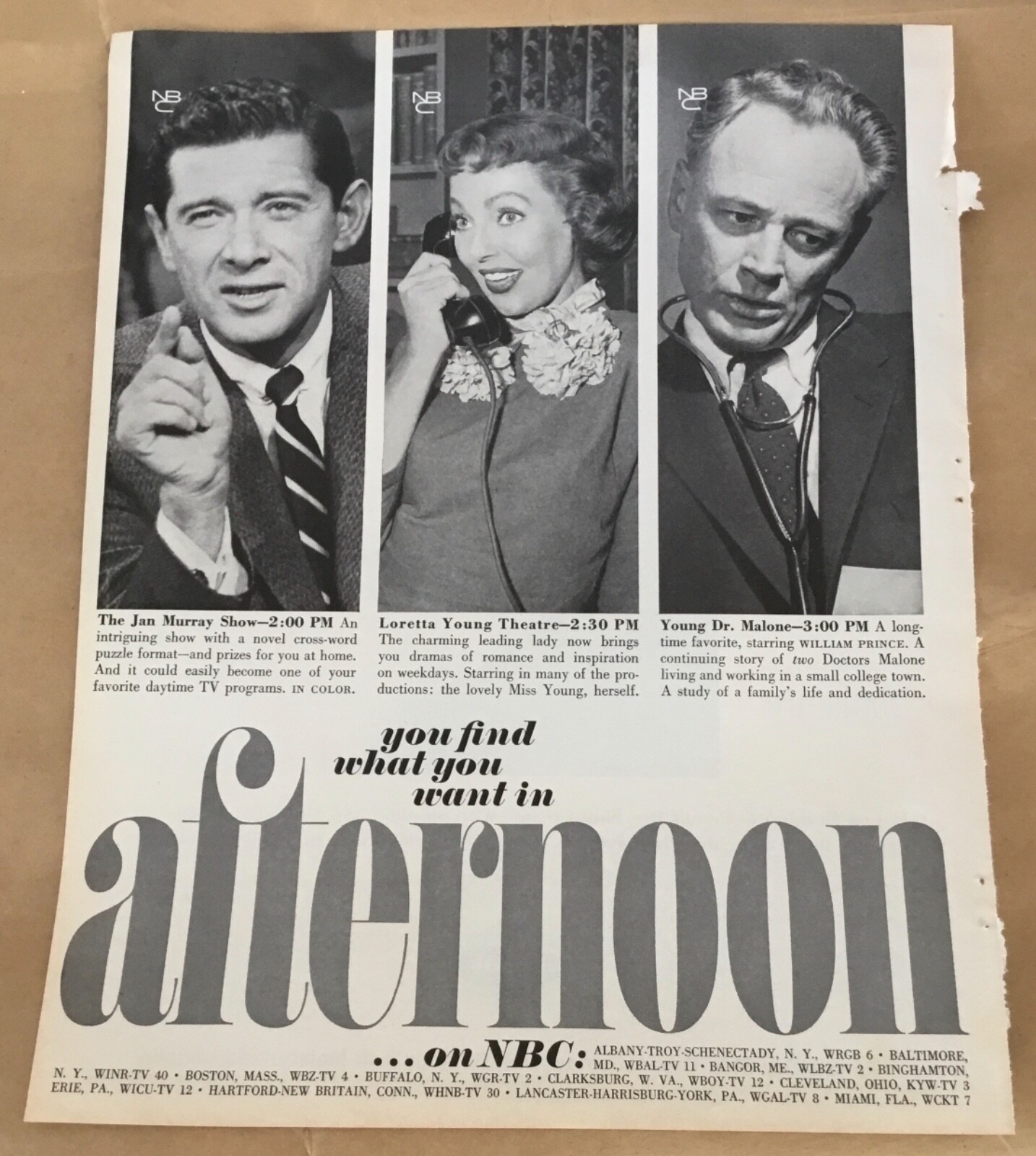 Afternoon ABC TV print ad 1961 vintage 60s retro art Loretta Young Jan ...