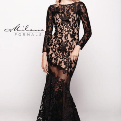 MILANO Black Lace Full Length Cocktail Formal Dress 8 #E1883 | eBay