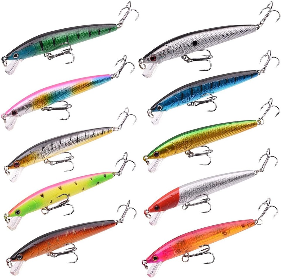 10PCS Fishing Lures Minnow baits Crankbaits Jerkbait Lot Hooks Baits Bass Tackle | eBay