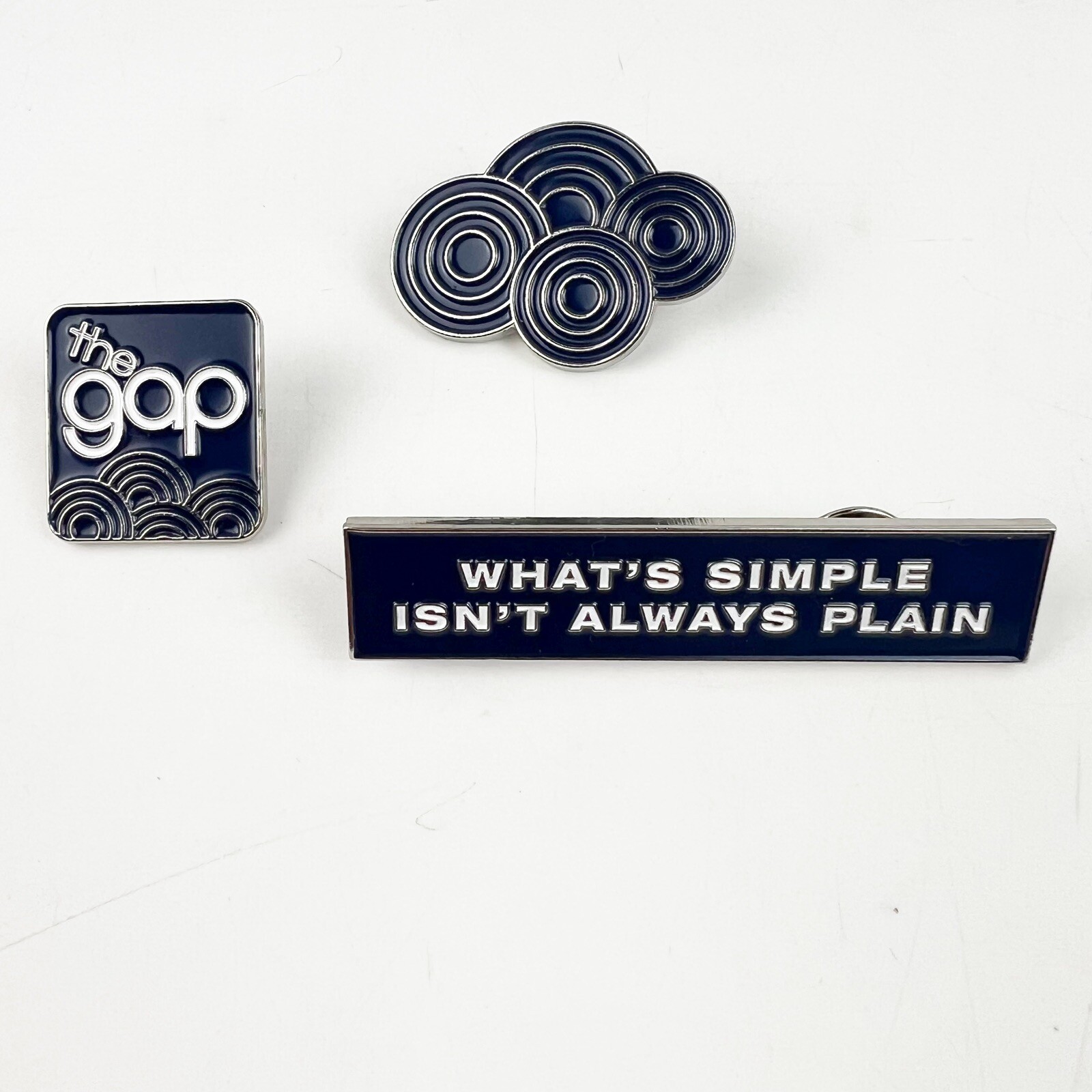 THREE Vintage The Gap Pin Pinback Buttons Blue Silver Tone Butterfly ...