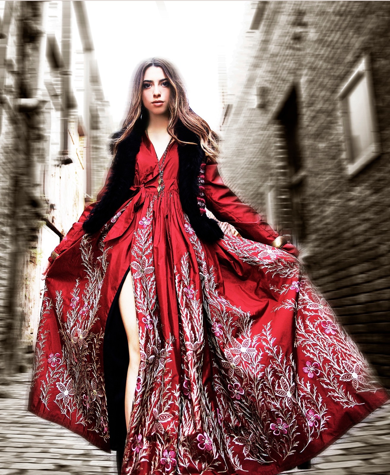 ESKANDAR Runway Silk Floral Embroidered Wrap Dress Go… - Gem