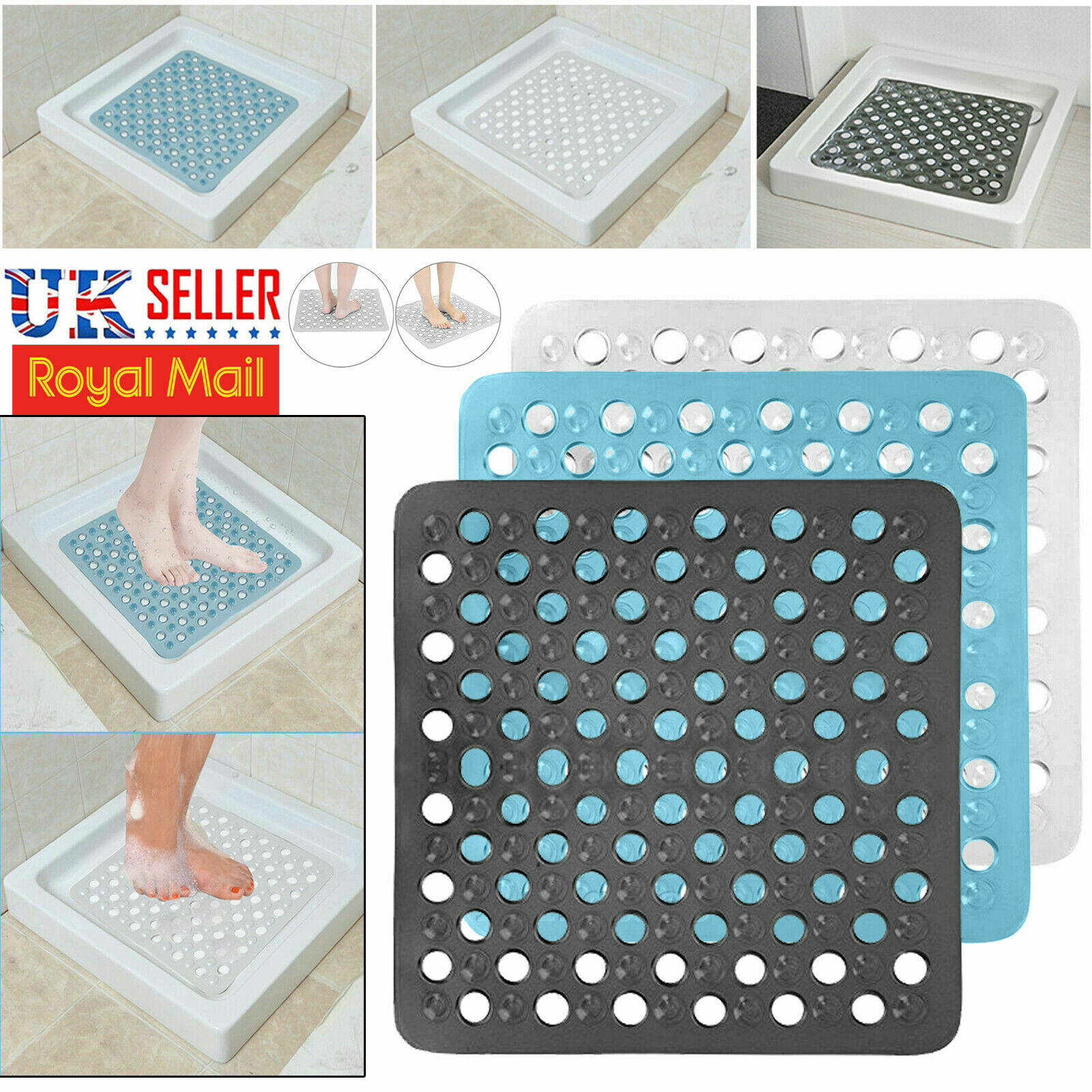 BATH SHOWER MAT NON SLIP BATHROOM PVC RUBBER MATS ANTI SLIP SUCTION 43 ...