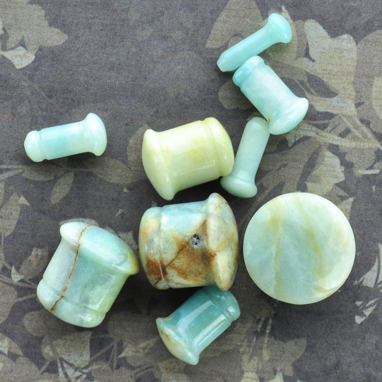 Pair Genuine Amazonite Single Flare Organic Natural Stone Ear Gauges ...