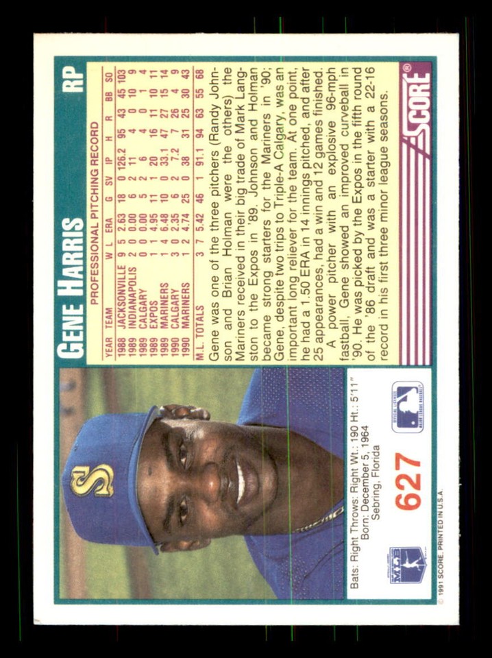 1991 Baseball Score Gene Harris Seattle Mariners #627 | eBay