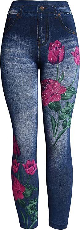 High Waist Women's Denim Print Fake Faux Jeans Leggings Pants | eBay