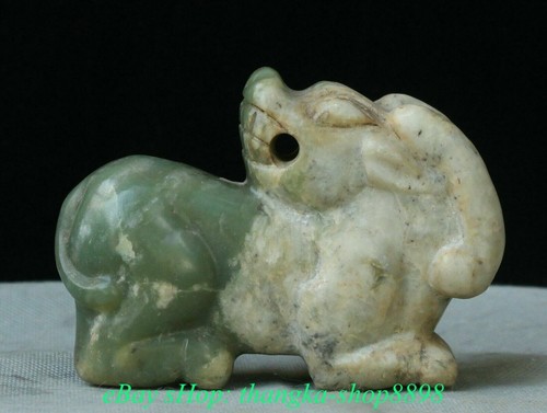 4.3"China Hongshan Culture Hetian Green Old Jade Fengshui Beast Pixiu ...