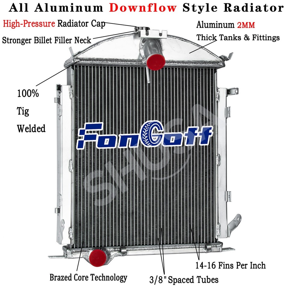 4 Rows Aluminum Radiator for 1928-1929 Ford Model A Heavy Duty 3.3L L4 ...
