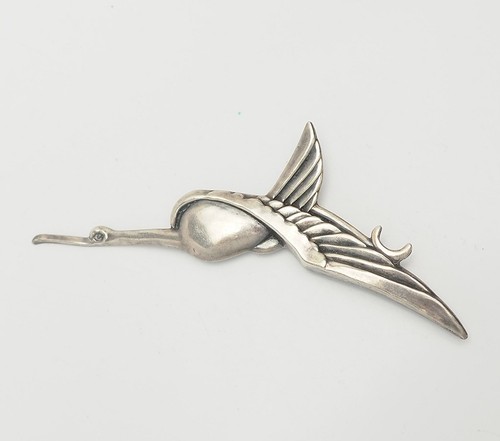 Flying stork crane heron bird antique sterling silver Art Deco style ...