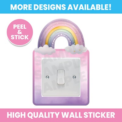 UNICORN RAINBOW LIGHT SWITCH SURROUND WALL STICKER DECAL KIDS BEDROOM ...