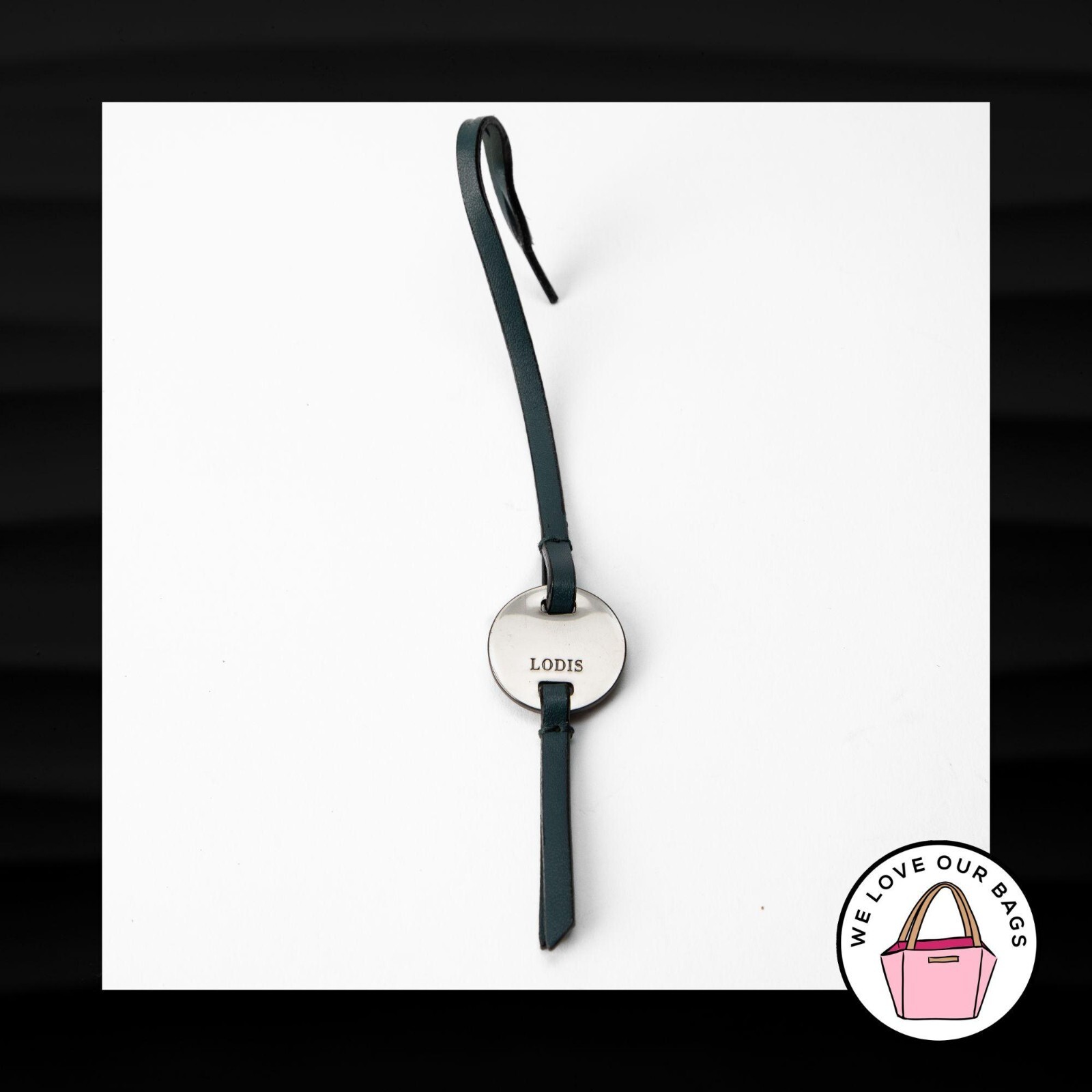 LODIS BLUE LEATHER STRAP LOOP GUNMETAL DISC KEY FOB BAG CHARM KEYCHAIN ...
