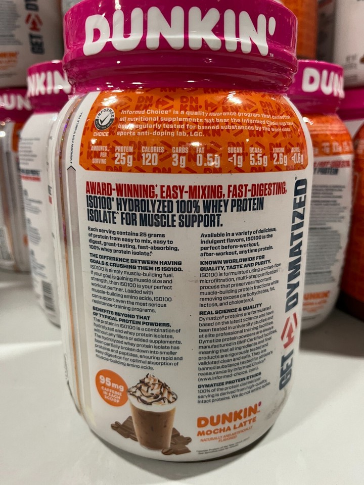 New DYMATIZE ISO100 Hydrolyzed Whey Protein Powder Dunkin' Mocha Latte ...