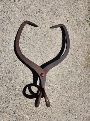 Antique Ice Block Tongs Large Hand-Forged Cast Iron Ice Hook Primitive ...