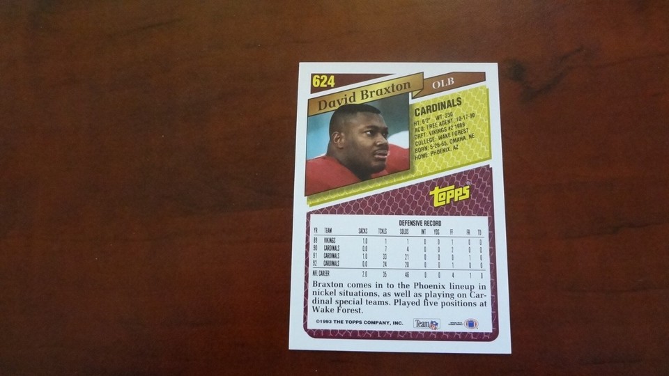 1993 TOPPS # 624 DAVID BRAXTON FOOTBALL CARD | eBay