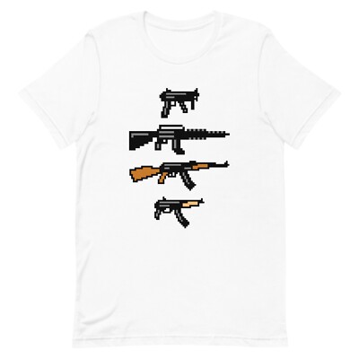 8 Bit AUTOMATIC RIFLES T SHIRT, GUN GUNS STRAPS HOOD GAMER SHOOTER ...
