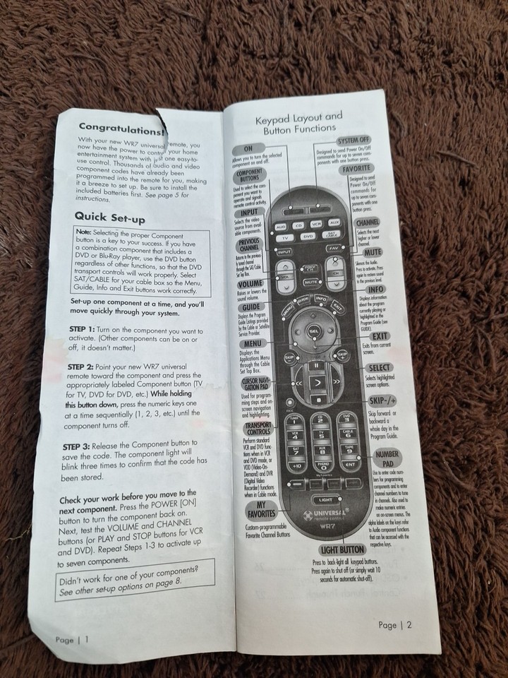 Original OEM Universal URC-WR7 Remote Control for TV VCR CD DVD | eBay