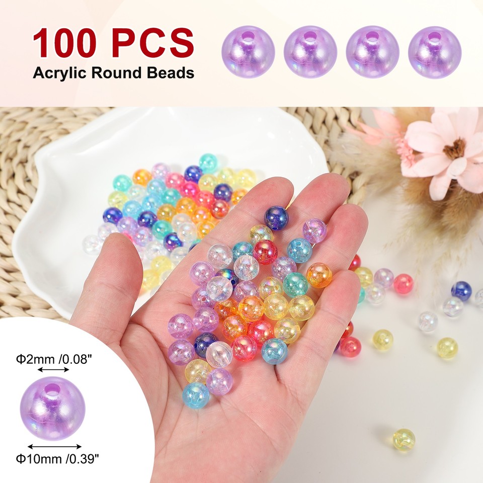100Pcs 10mm Acrylic Round Beads AB Colors Round Spacer Beads Clear Dark ...
